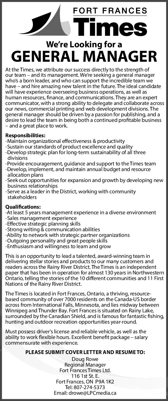 Jobs & Classifieds - Fort Frances Times